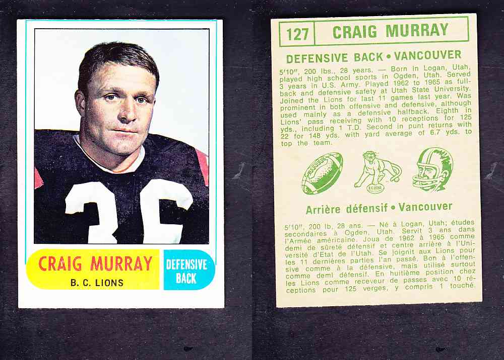 CS44039775 :: 1968 CFL O-PEE-CHEE FOOTBALL CARD #127 C. MURRAY ...